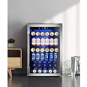 Joy Pebble Mini Fridge Beverage Cooler - 128 Can mini fridge with glass door for Soda Beer or Wine -Drink Dispenser Small Refrigerator with Adjustable Thermostat for Office Home (4.4 cu.ft)