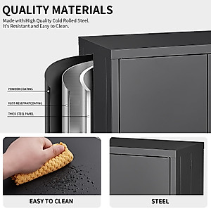 LUCYPAL Metal Storage Cabinet with Wheels,Lockable Steel Storage Cabinet with Doors, Mobile Metal Storage Cabinet with Adjustable Shelf, Metal Filing Cabinet for Home Office,Garage,Black