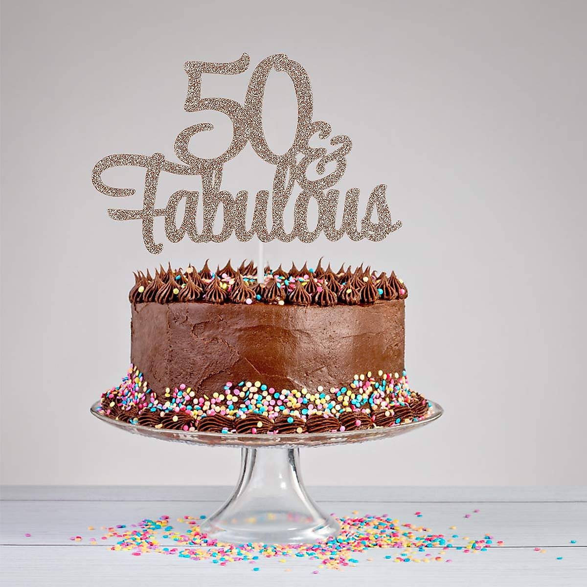 50 and Fabulous Cake Topper Rose Gold Glitter 50 Birthday Cake Topper, Fifty and Fabulous Cake Topper 50th Birthday Cake Topper for Women