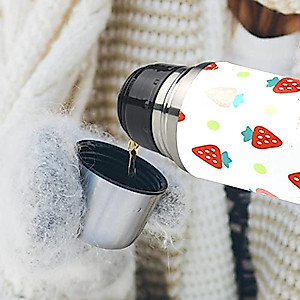Stainless Steel Leather Vacuum Insulated Mug Strawberry Thermos Water Bottle for Hot and Cold Drinks Kids Adults 16 Oz