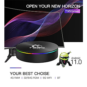 Android 11.0 TV Box T95Q max Amlogic S905X4 with 4GB RAM 32GB ROM 4K Ultra HD H.265 Dual Band WiFi BT 4.0 Media Box 2.4/5Ghz WiFi 100M LAN
