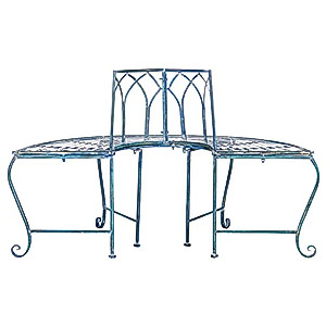 Safavieh PAT5018C Outdoor Collection Abia Antique Wrought Iron 50-inch Tree Bench, Mossy Blue