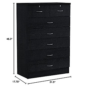 HODEDAH IMPORT HI70DR Black 7 with Locks On 2-Top Chest of Drawers