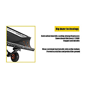 KOKMAT Snow Shovels, Rolling Snow Pusher 10in Wheels, Heavy Duty Metal Snow Pusher with Adjustable Height and Angle for Driveway, Garden, Pavement Cleaning (Size : Double Pole)