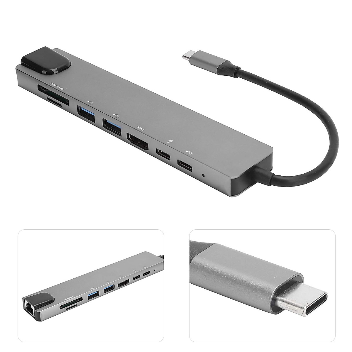 wendeekun TypeC Docking Station,8 in 1 TypeC Converter TypeC to PD/HDMI/RJ45/Memory Card/Storage Card/USB3.0 Adapter,Easy and Convenient Expansion