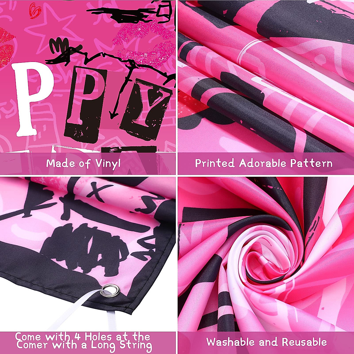 Hot Pink Lips Happy Birthday Backdrop Early 2000s Party Decorations Pink Girl Teen Girls Theme Party Supplies Banner Photography Background for Girls 2000s Birthday Party Decorations