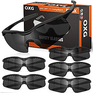 OXG 6 Pack Tinted Safety Glasses for Men and Women, UV-Block Safety Goggles ANSI Z87.1 Protective Eyewear Impact & Scratch Resistant Eye Protection