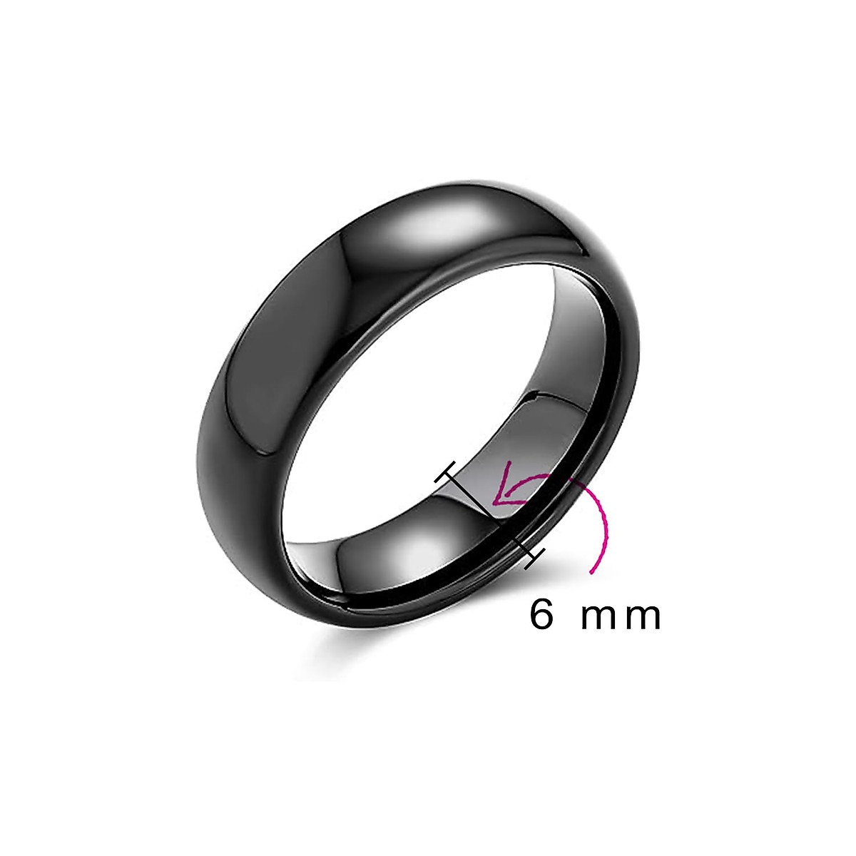 Personalized Simple Dome Black Couples Titanium Wedding Band Ring For Men For Women Comfort Fit 6MM Custom Engraved