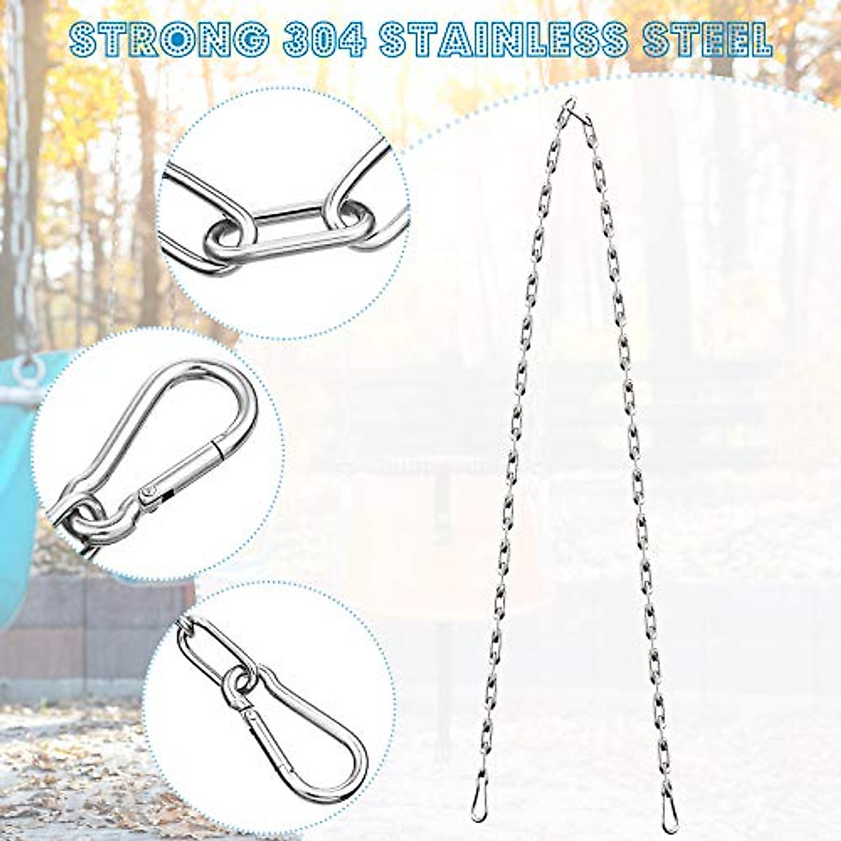 Ripeng Hanging Chair Chain Kit Stainless Steel Hanging Chair Chains with Spring Snap Hooks for Hammock Sandbags Capacity Indoor Outdoor, 220 lb (2 Pieces)