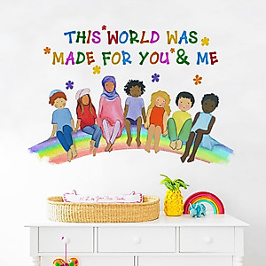 Mfault Kids Diversity Equality Inspirational Wall Decals Stickers, Motivational Inclusion Nursery Decorations Bedroom Playroom Classroom Art, This World was Made for You and Me Toddler Room Decor