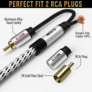 Elecan Premium RCA Cable 6 Ft (Hi-Fi Sound-16 AWG-Shielded) 2 RCA Male to 2 RCA Male Stereo Audio Cable, Gold Plated-Aluminum Alloy Shell-Pure Copper-Braided RCA Cord for Home Theater Speakers + Ties