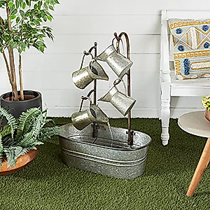 Deco 79 Metal Fountain with Watering Cans, 24" x 13" x 34", Gray