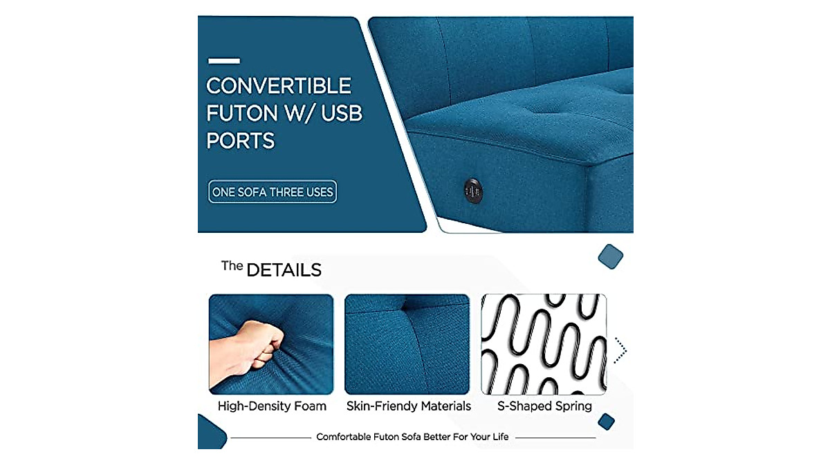 Yaheetech Convertible Futon Sofa Bed with USB Ports