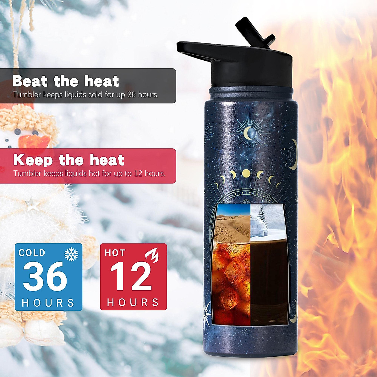 jodyla 24 oz ZodiacWater Bottles With Lids and Straw Double Wall Vacuum Insulated Mug Stainless Steel Cup Fit Travel Outdoor Water Bottles Birthday Gift for Women (24OZ,Taurus)