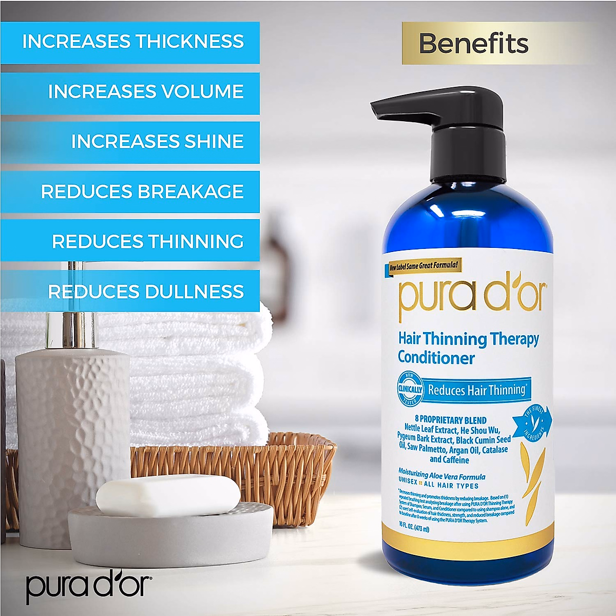 PURA D'OR Hair Thinning Therapy 3-Piece Set, Shampoo, Conditioner & Masque for Best Results, Infused with Argan Oil, Biotin, All Hair Types, Men & Women (Packaging may vary)