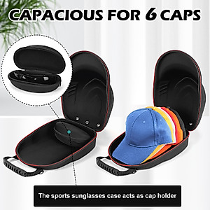 Hat Travel Case+Sunglass Case, Hard Hat Case for Baseball Caps Hat Storage for Travel with Carrying Handle & Shoulder Strap, Hat Organizer Holder Protects Up to 6 Hats for Traveling & At-Home Storage