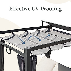 Domi Aluminum Outdoor Patio Daybed with Retractable Canopy Bed, Double Chaise Lounge Outdoor Grey Curtain with Beige Cushion & Cup Holder, for Outside Pool,Garden,Backyard,Lawn