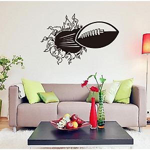 BIBITIME Rugby Break Through Wall Sticker American Football Wall Decals Vinyl Art Mural for Sport Fans Boys Bedroom Living Room