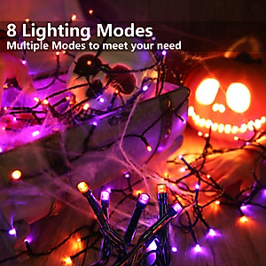 Joomer Orange Purple Halloween Lights 82FT 200 LED Connectable Halloween String Lights with 8 Modes Timer Waterproof Plug-In Orange Purple String Lights for Indoor Outdoor Halloween Decorations