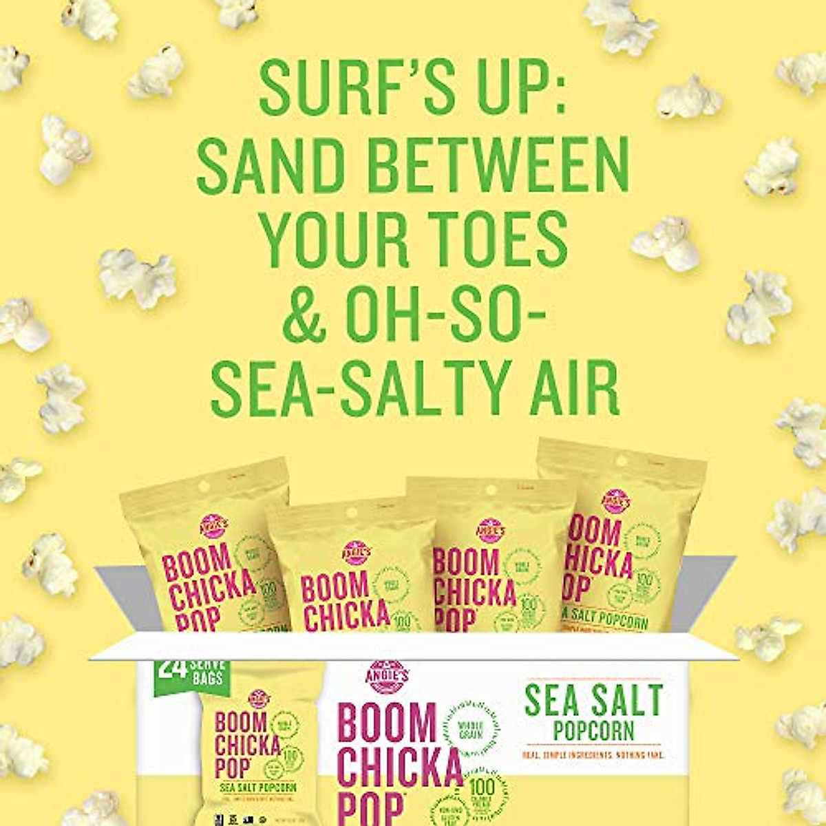 Angie's BOOMCHICKAPOP Sea Salt Popcorn, 0.6 oz. (Pack of 24)