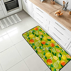 Lemons and Citrus Fruits Pattern Indoor Kitchen Mat Door Mats Welcome Mats for Front Door Non Slip Rug Pads Washable Rugs 39" X 20"