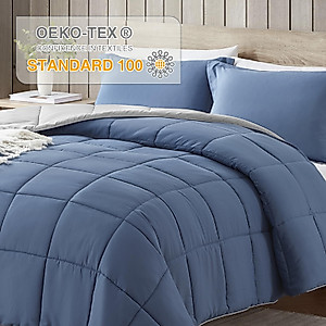 satisomnia Twin Comforter Set Blue, Lightweight Comforters Twin Size Bed, Soft Breathable Down Alternative Bed Comforter Set, Reversible All Season 2Pcs Twin XL Bedding Set with 1 Pillow Sham
