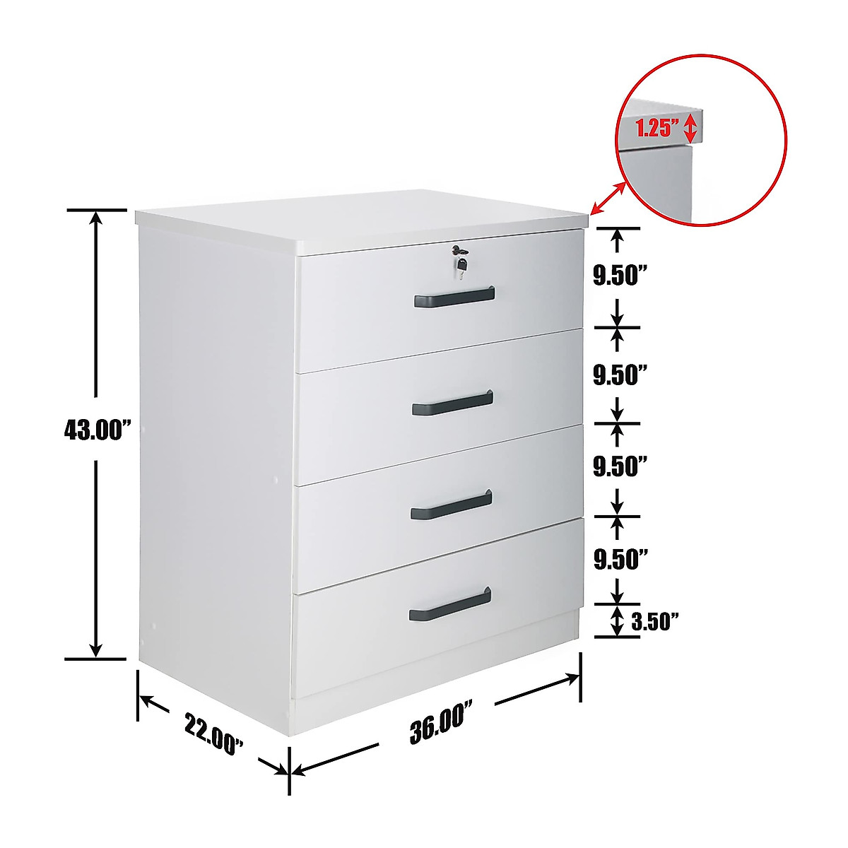 Better Home Products Carell Furniture Super Jumbo 4 Drawer Storage Chest Dresser in White