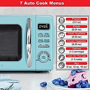Galanz GLCMKZ07BER07 Retro Countertop Microwave Oven with Auto Cook & Reheat, Defrost, Quick Start Functions, Easy Clean with Glass Turntable, Pull Handle.7 cu ft, Blue