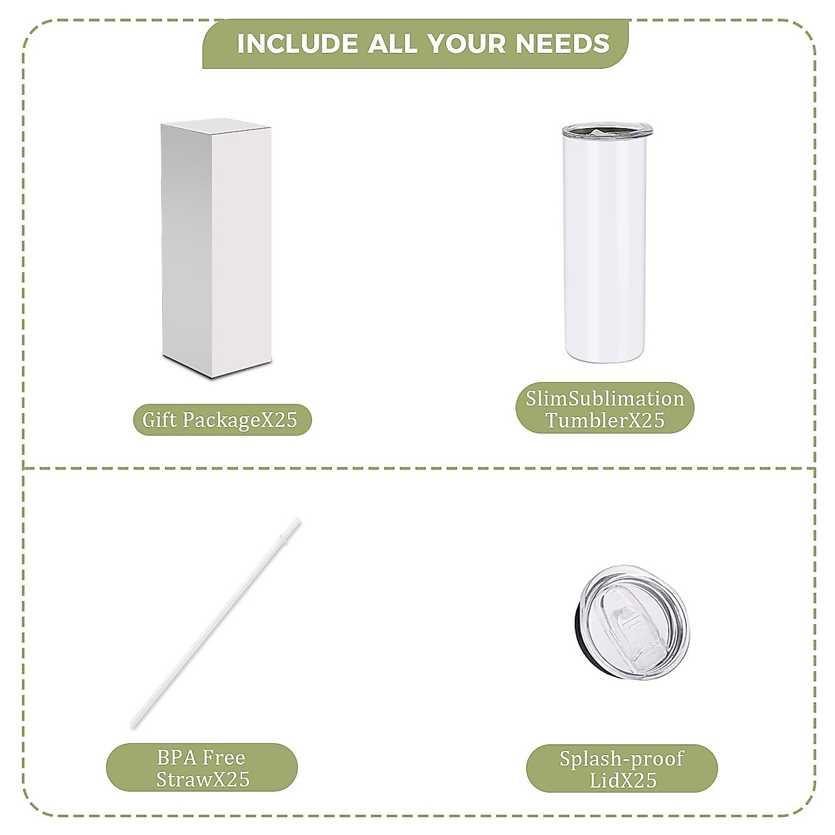 ZREGGUR 25 packs Metal mugs 30 oz sublimation Blanks tumblers skinny straight Double Wall coffee cups stainless steel travel Vacuum Insulated tumbler with lids and straws, White