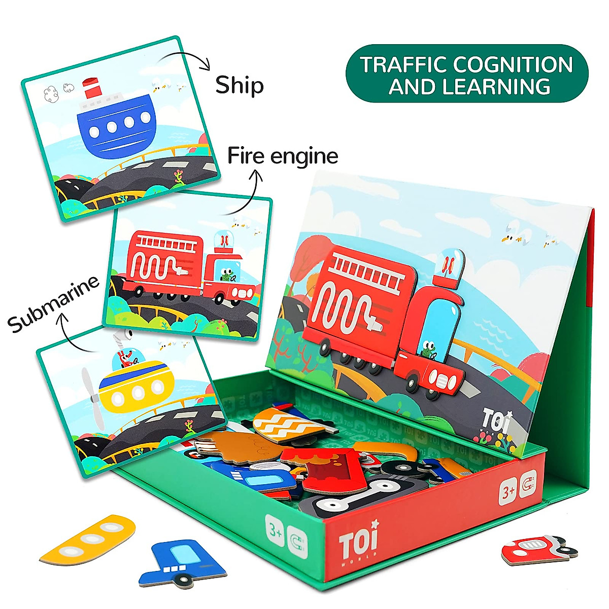 Toi Kids Magnet Toys Magnetic Jigsaw Puzzle Boxes with Game Board for Kids Ages 3-8, Preschool Tabletop Toy for Toddlers, Portable Travel Game, Transport