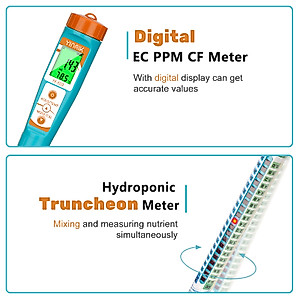 YINMIK Truncheon EC PPM Nutrient Meter for Hydroponic, Conductivity Tester Stick for Hydroponics Growing PPM Measuring Tool (EC, PPM 500, PPM 700, CF, Temp) for Nutrient Reservoir, Aquaponics, DWC