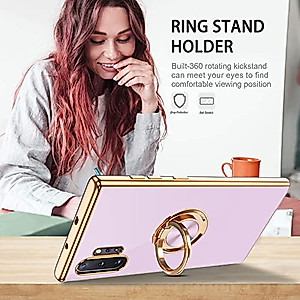 DUEDUE for Samsung Galaxy Note 10 Plus Case with Ring Holder Kickstand 360 Degree Rotation Magnetic Car Finger Slim Cover Shockproof Protective Phone Case for Samsung Note 10 Plus, Light Purple