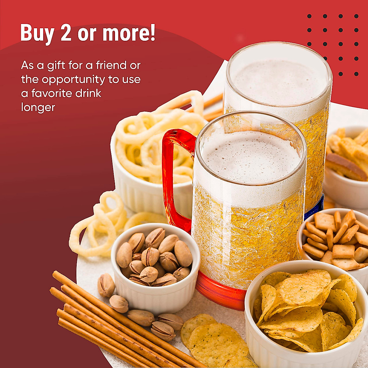 Beer Mugs with Gel Freezer 16 oz, Double Walled Beer Mugs with Handles, Color Handles Set Of 4