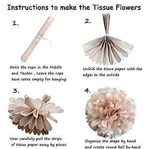 Tissue Pom Poms Wedding Party Decorations – 20 Pieces Dusty Pink Brown Pastel Cream Ivory Paper Flowers Kit for Engagement Bridal Baby Shower Bachelorette Hanging Decor (Rose Gold)