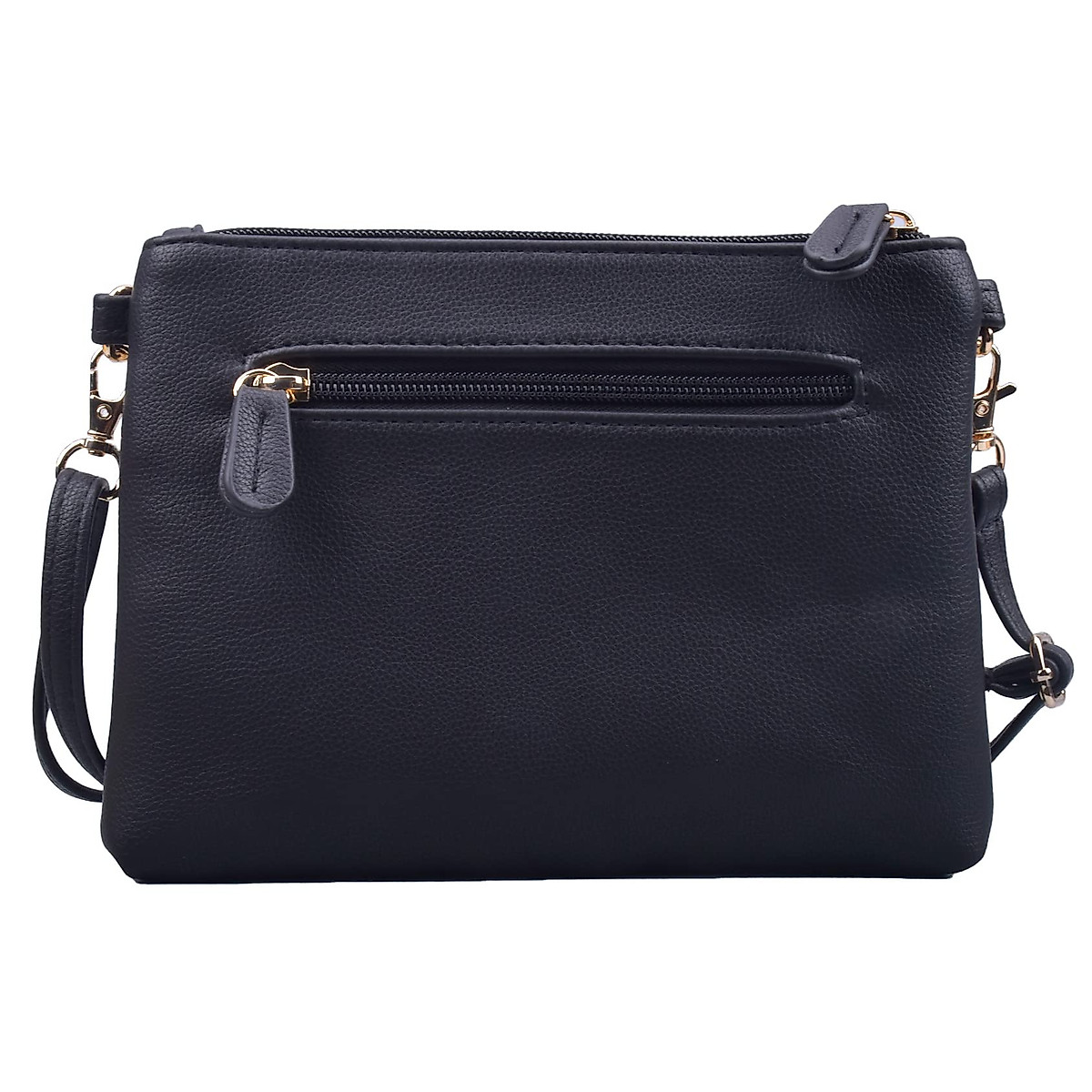 JIARUO Women Mini Multi Zipper Pocket Lightweight PU Leather Sling Crossbody Bag Purses Handbag (black)