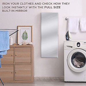 Ivation Wall-Mounted Ironing Board Cabinet, Foldable Ironing Storage Station for Home, Apartment , Easy-Release Lever, Garment Hooks, White