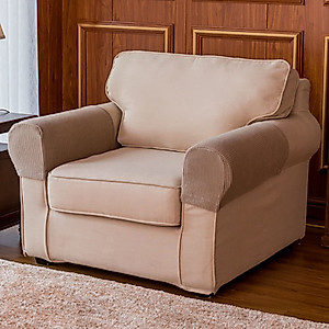 BAGASI Armrest Covers Spandex Stretch Fabric Waterproof Arm Caps Anti-Slip Furniture Protector Slipcovers for Armchairs Sofa Couches Recliner, Set of 2,Camel