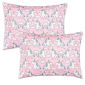 ZPECC Toddler Pillowcases Set of 2, Hypoallergenic 14x19 Pillow Cover Fits Pillows Sized 13x18 or 14x19, 100% Soft Cotton Envelope Closure Kids Pillowcase for Sleeping, Machine Washable, Pink Unicorn