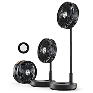 Koonie Portable Fan, 10 Inch Foldable Stand/Desk Fan up to 50 Hours 4 Speed Remote Control Battery or USB Powered Cordless Height Adjustable Super Quiet Fan for Home, Camping, Fishing, Travel, Black