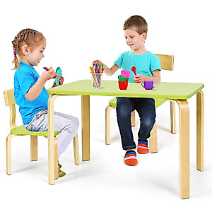 Costzon Kids Table and Chair Set, Wood Table and Chairs for Toddlers Reading, Arts, Crafts, Homework, Snack Time, 3 Piece Furniture for Playroom Home School Classroom, Childrens Table and Chair, Green
