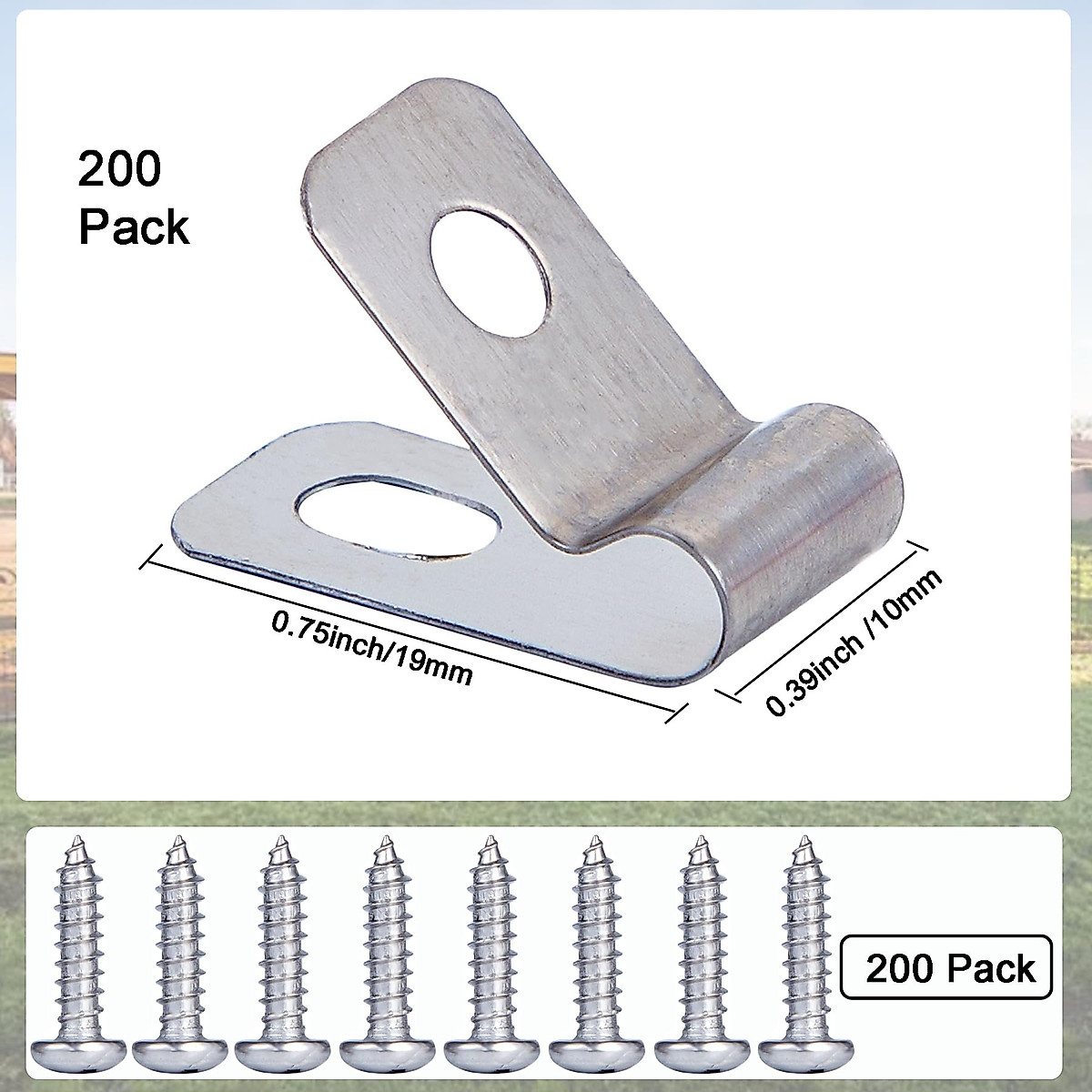 200Pcs Fence Wire Clamps with 200Pcs Screws, Livestock Fencing clips Agricualtural Fencing Stainless Steel Wire Clips for Mounting 12-16 Gauge Welded Wire to Wood, Metal or Vinyl