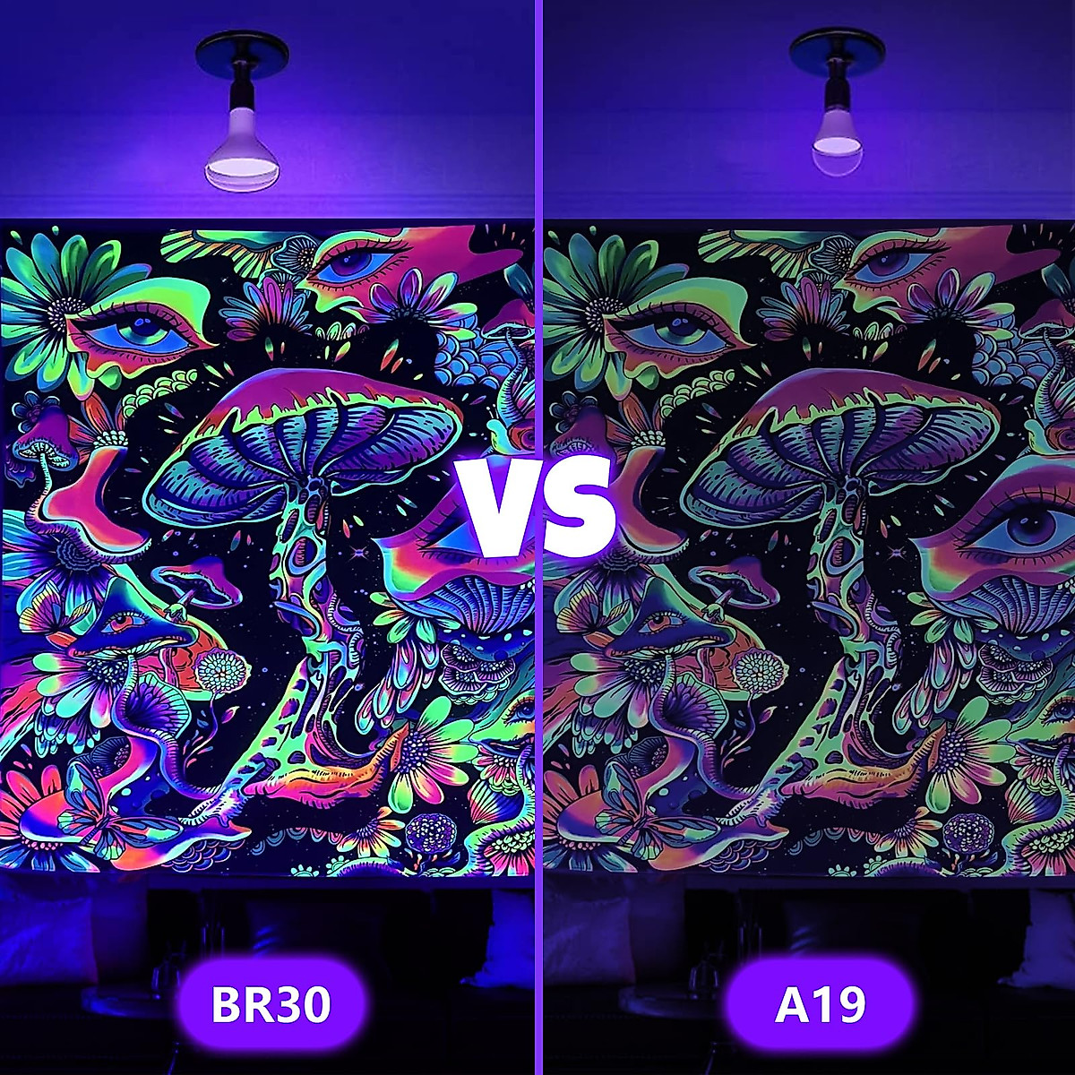 TigQiang White Casing Black Light Bulbs, Blacklight Bulb 6 Packs, 120W Equivalent, E26 BR30 LED Black Light Bulb 385-400nm for Halloween Christmas Decor, Body Paint, Glow Party, Fluorescent Poster