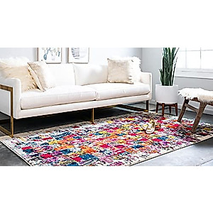 Unique Loom Estrella Collection Abstract, Bright Colors, Distressed, Modern Area Rug, 8 ft x 11 ft, Multi/Beige