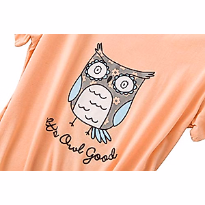 CHUNG Women Cotton Pajama Sets Sleepwear pjs Short Sleeve Shirt Capri Pants with Cute Vivid Print (XL, Orange Owl)