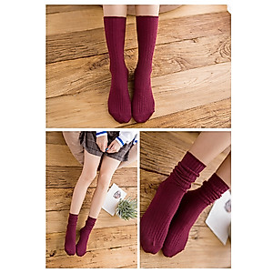 Norther30° Womens Cotton Crew Socks Soft Cotton Casual Solid Color Socks Stretchy Above Ankle Socks for Women Girls 7Pairs