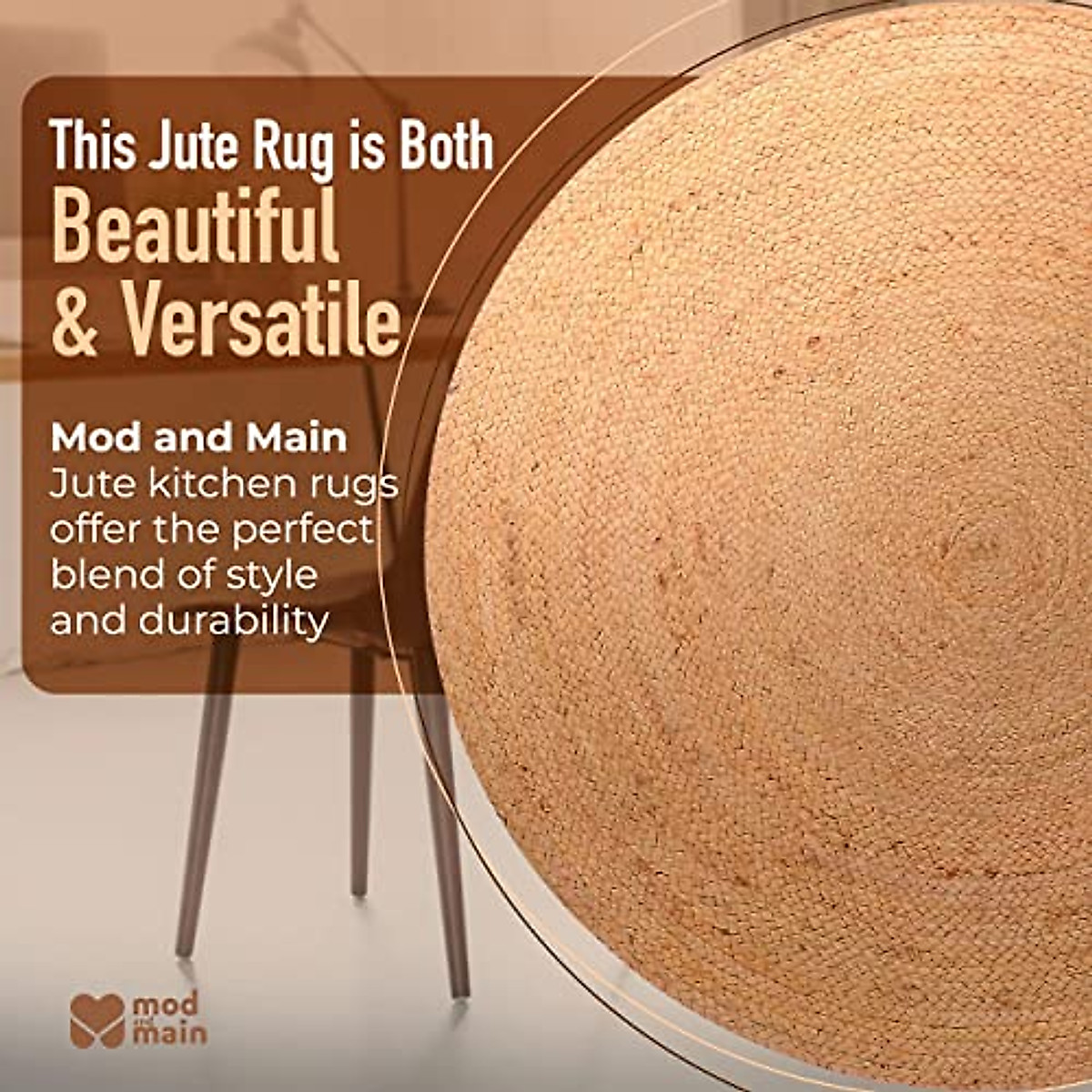 Mod and Main Jute Area Rug - Round Braided Rustic Rug - Vintage Woven Rug - Jute Rugs for Bedroom, Kitchen, Living Room, Farmhouse - Beige (4' Round)