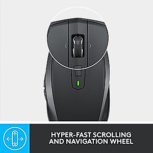 Logitech MX Anywhere 2S Wireless Mouse Use On Any Surface, Hyper-Fast Scrolling, Rechargeable, Control Up to 3 Apple Mac and Windows Computers and Laptops (Bluetooth or USB), Graphite