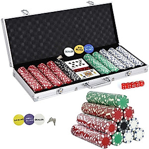 Smartxchoices 500 PCS Poker Chip Set 11.5 Gram Dice Style Clay Casino Poker Chips w/Aluminum Case Cards Dices Blind Button for Texas Holdem Blackjack Gambling