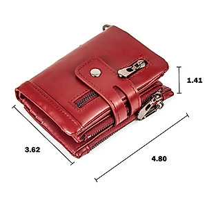 Small Wallet for Women, Rfid Blocking Leather Bifold Zipper Pocket Card Holder Western Vintage Clutch with Chain