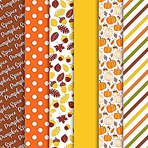Whaline 90 Sheet Fall Theme Tissue Paper Pumpkin Leaves Dots Stripes Patterned Art Tissue 6 Design Orange Yellow Autumn Wrapping Paper Art Craft Paper for Fall Harvest Thanksgiving Gift Bag Pompom
